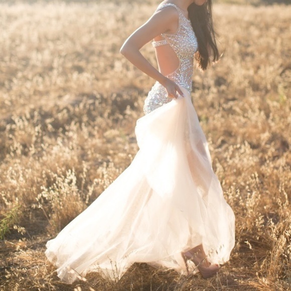 Jovani | Dresses | Nwt Jovani Sparkly Beige Dress Crystal Dress Gown ...